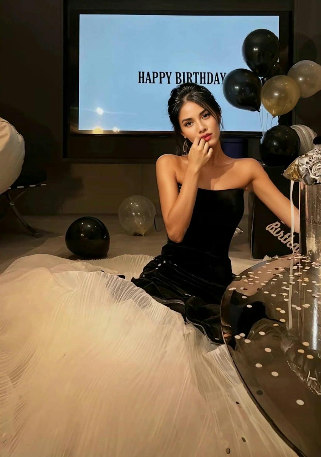 Herpben style strapless black velvet white tulle mermaid prom dress ...