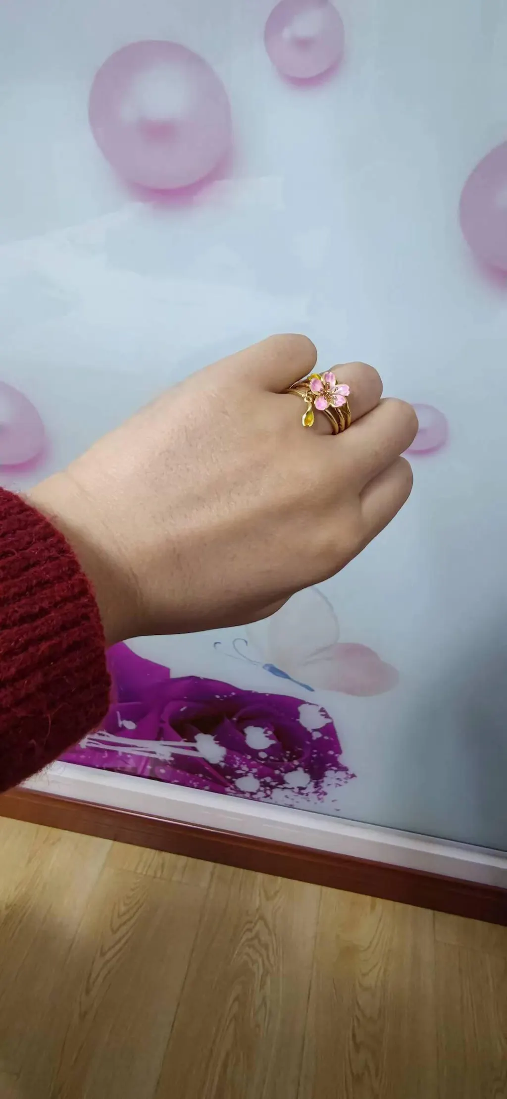 Selenichast Sakura Ring Set For Women, Enamel Cherry Blossom Ring Set ...