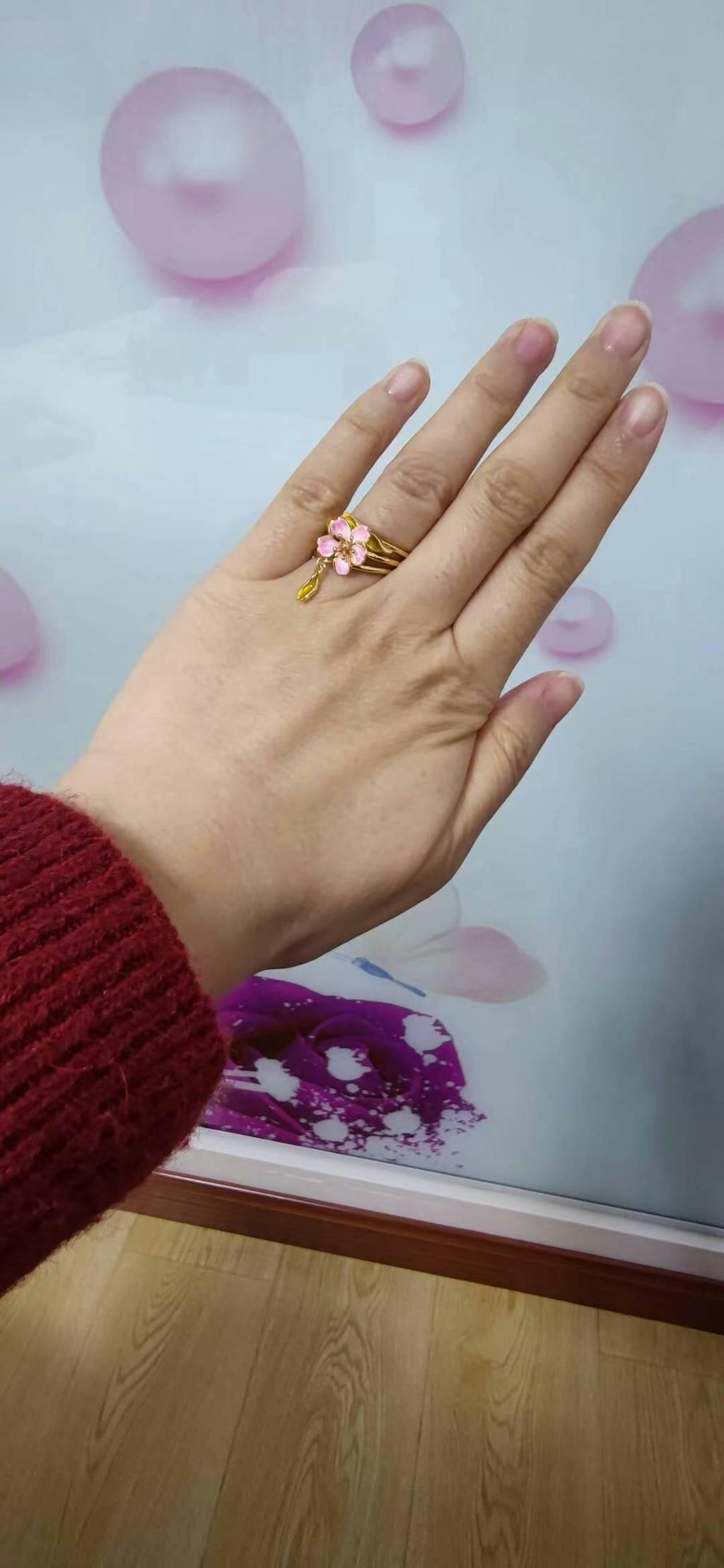 Selenichast Sakura Ring Set For Women, Enamel Cherry Blossom Ring Set ...