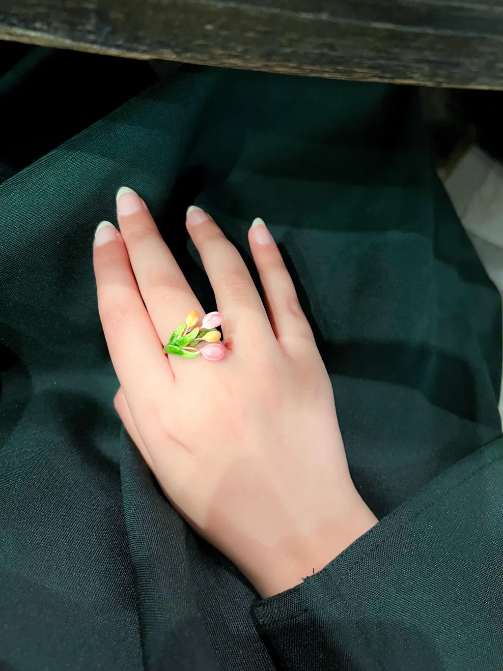 Selenichast Enamel Tulip 18K Gold On Brass Adjustable Open Ring Jewelry ...