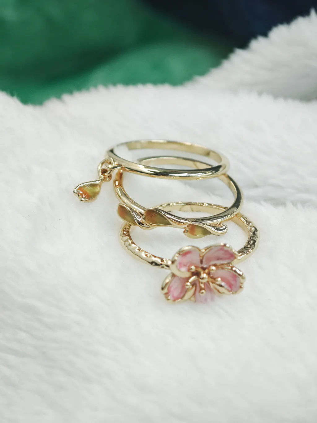 Selenichast Sakura Ring Set For Women, Enamel Cherry Blossom Ring Set ...
