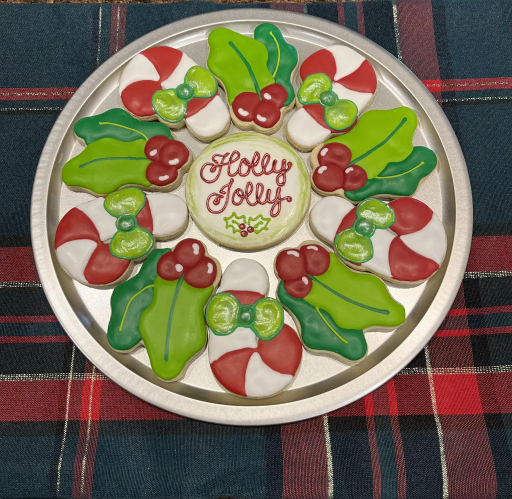 Candy Cane & Holly Cookie Platter Set