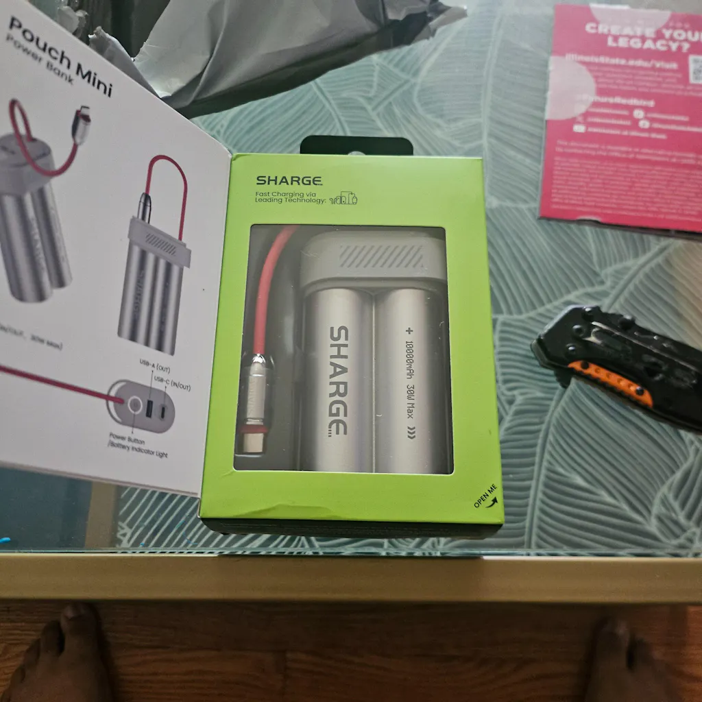 SHARGE Pouch Mini Power Bank 10,000mAh Built-in USB-C cable 22.5W ...