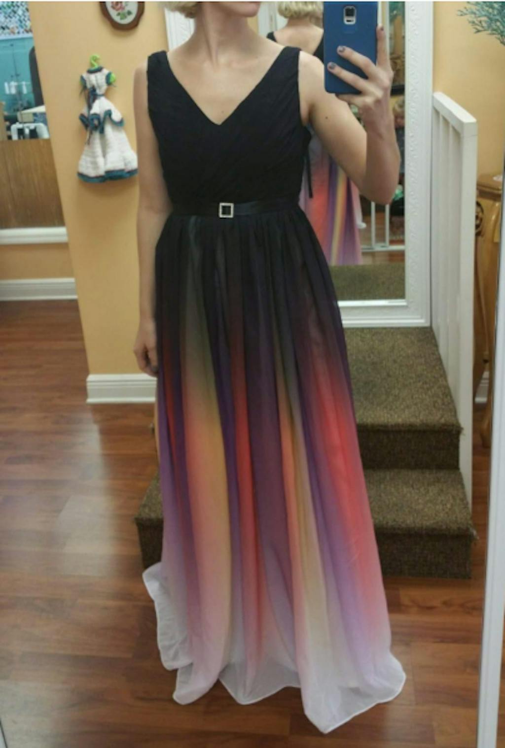 Celebrity Style Ombre Formal Dresses Evening Gowns V Neck Prom Dresses ...