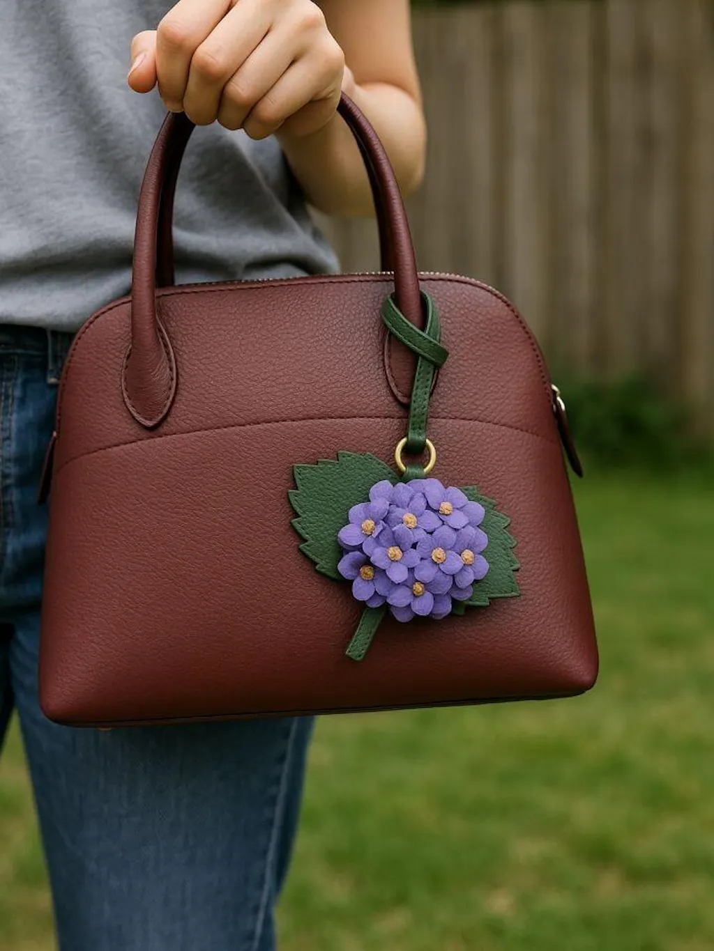 Hydrangea Blossom Leather Bag Charm – Handcrafted Full-Grain Leather F ...