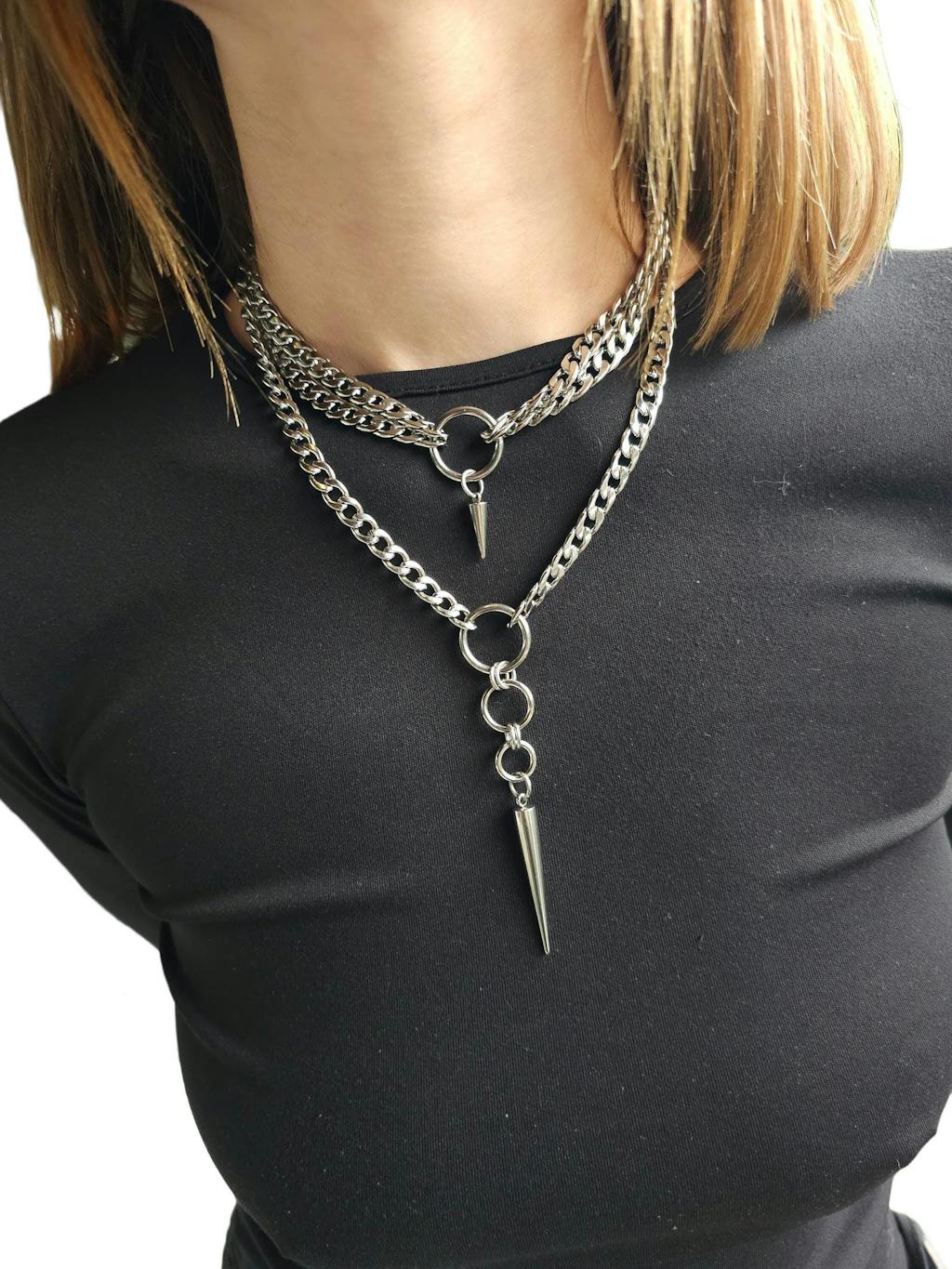 Steel Gothic Choker Collar Layered Spike Necklace Set – Shield Maiden ...