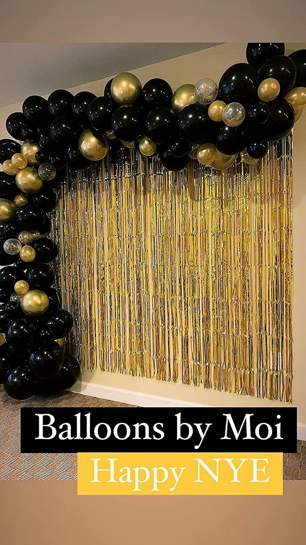16-Foot DIY Black and Gold Balloon Garland and Arch Kit with Gold Frin ...