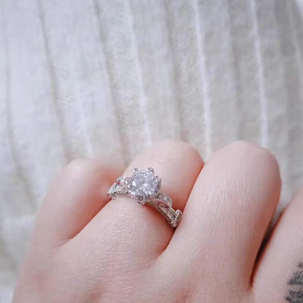 Classic 6 Prongs Round Cut 6 Prongs Engagement Ring In Sterling Silver ...