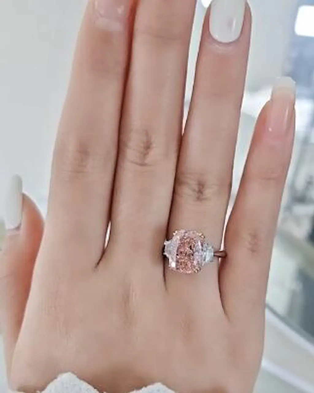 Three Stone Radiant Cut Pink Engagement Ring in Sterling Silver – Shine ...