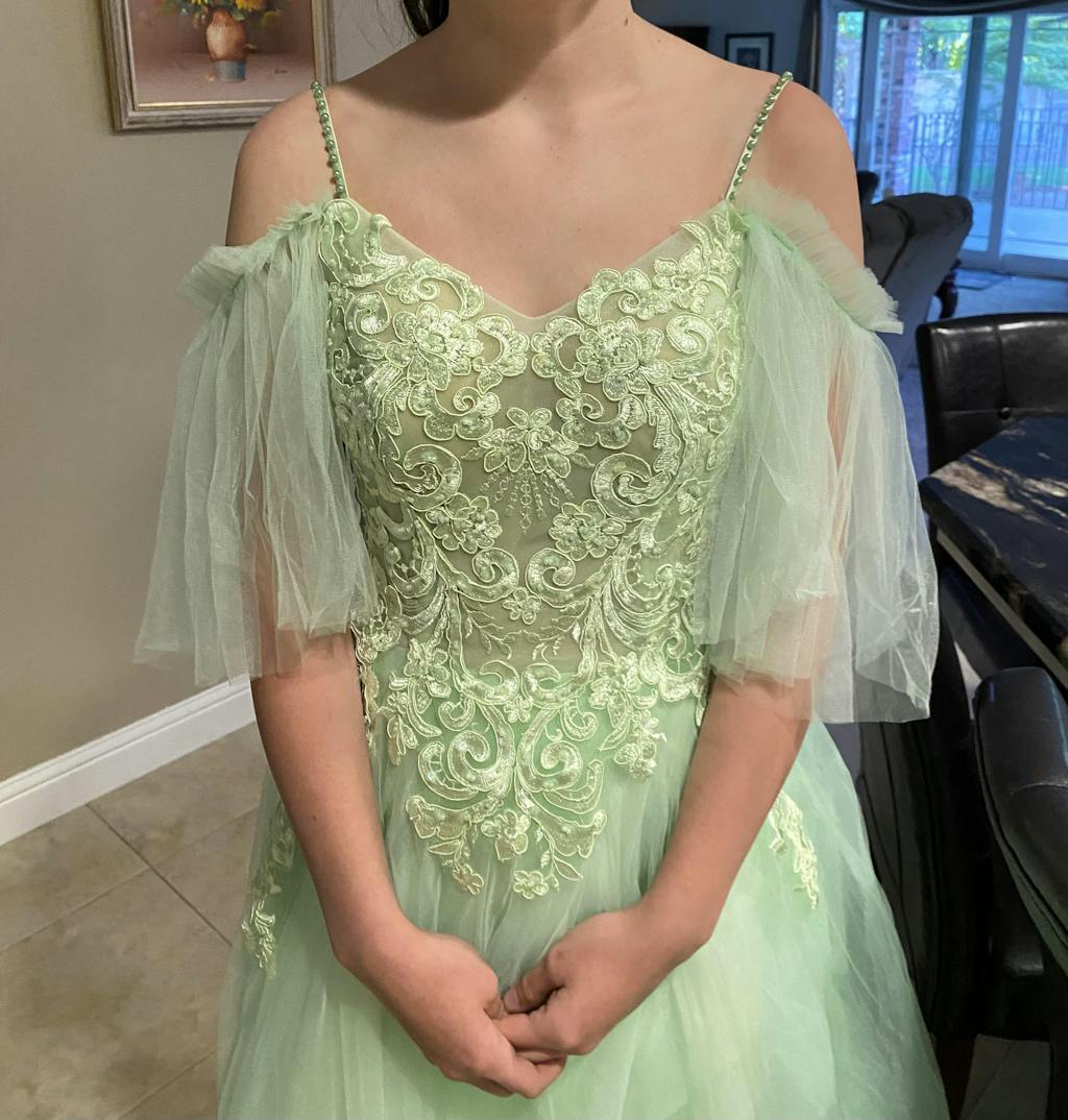 Green Tulle Off Shoulder Long Prom Dress, Green Tulle Evening Dress ...