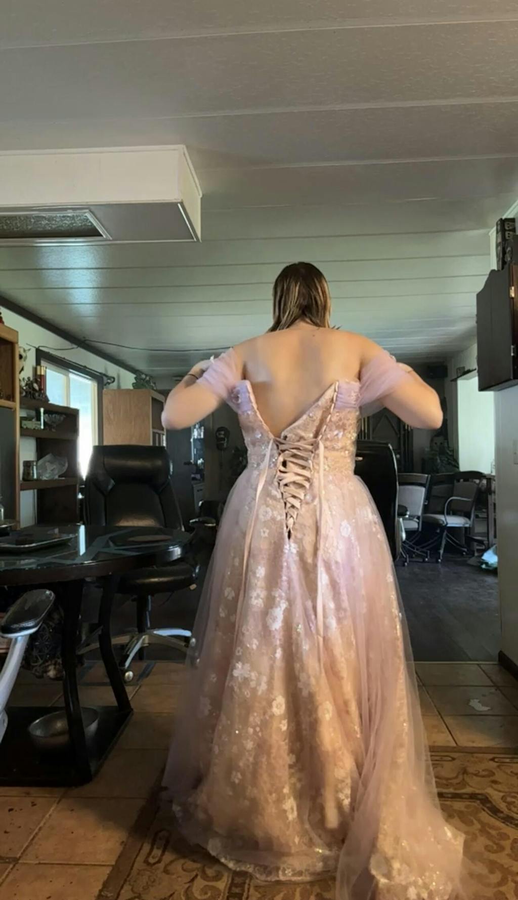 A-Line Off Shoulder Tulle Lace Purple Long Prom Dress, Purple Formal D ...