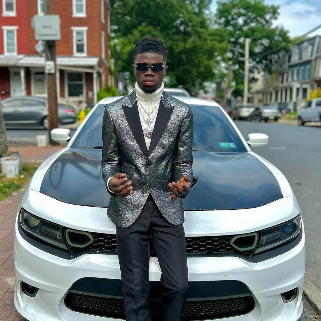 Glitter Silver Sequins Men Suits Peaked Lapel Two Piece Prom Outfits