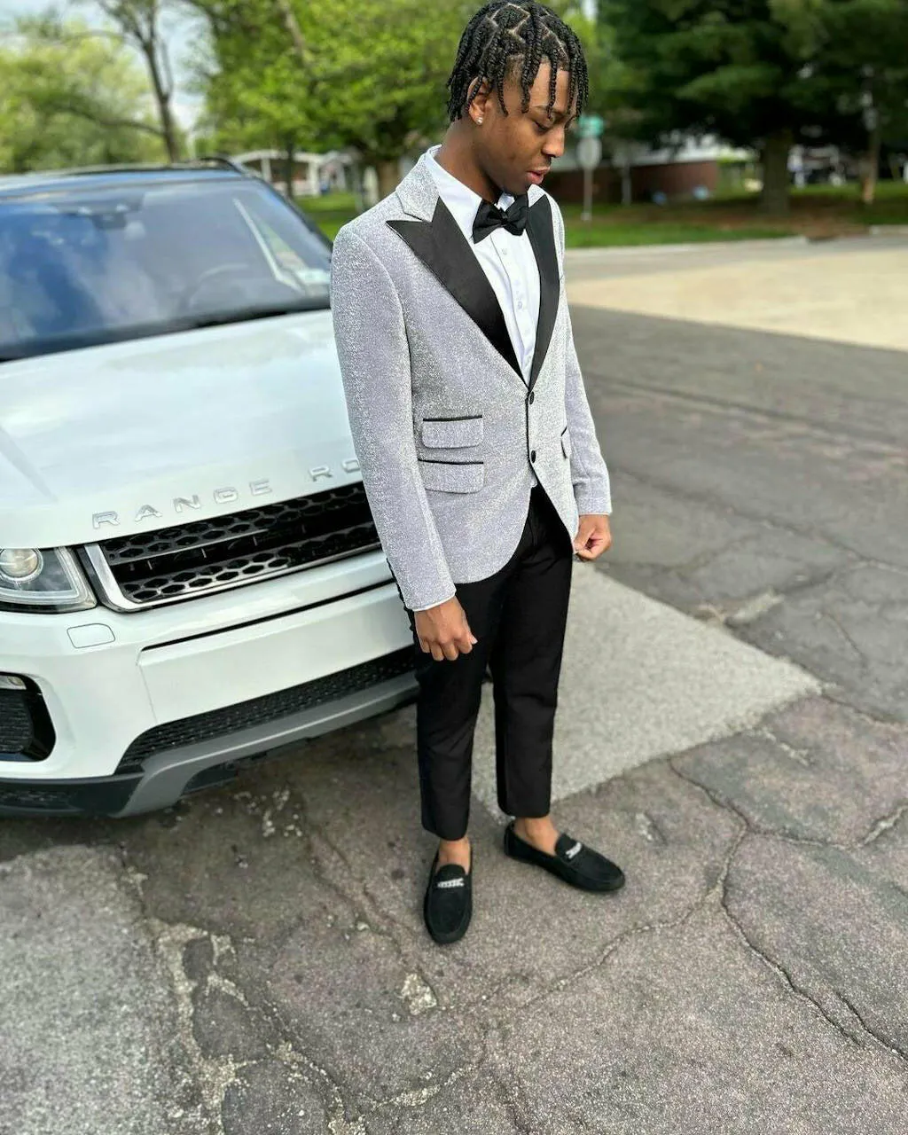 Glitter Silver Sequins Men Suits Peaked Lapel Two Piece Prom Outfits