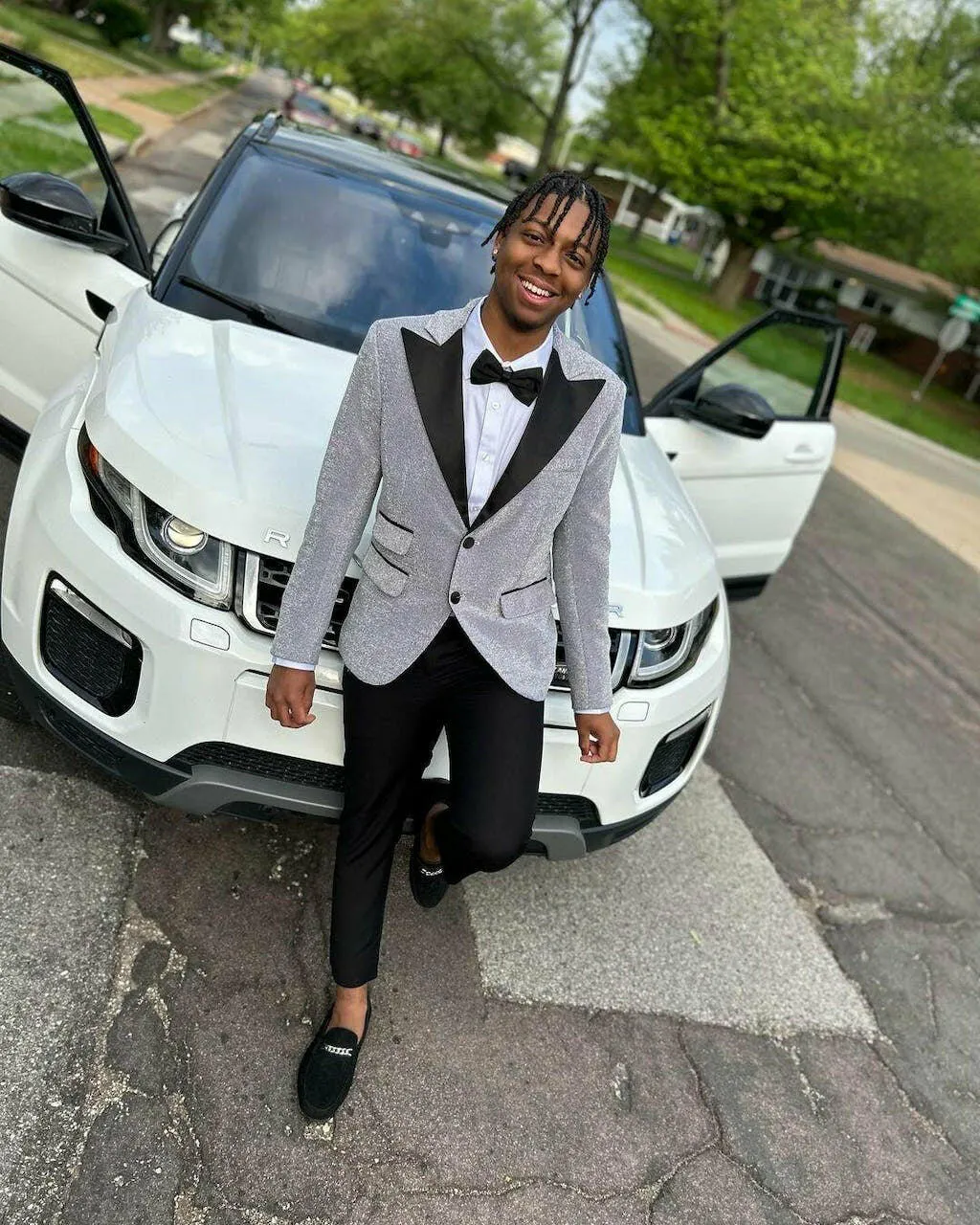 Glitter Silver Sequins Men Suits Peaked Lapel Two Piece Prom Outfits