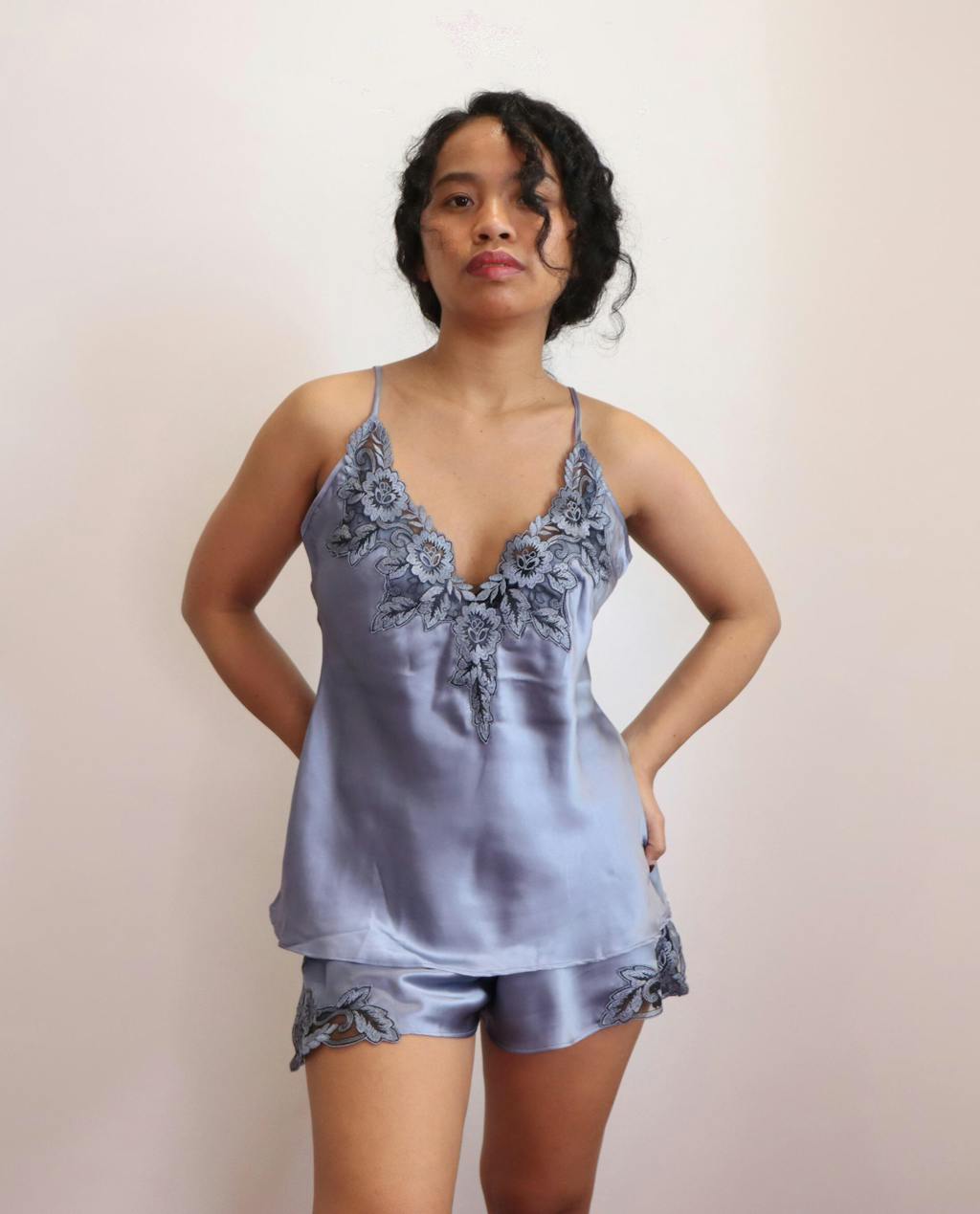 Pure Silk Lace Flower Trim Pyjamas 2Pcs Set – AU-SILKSILKY