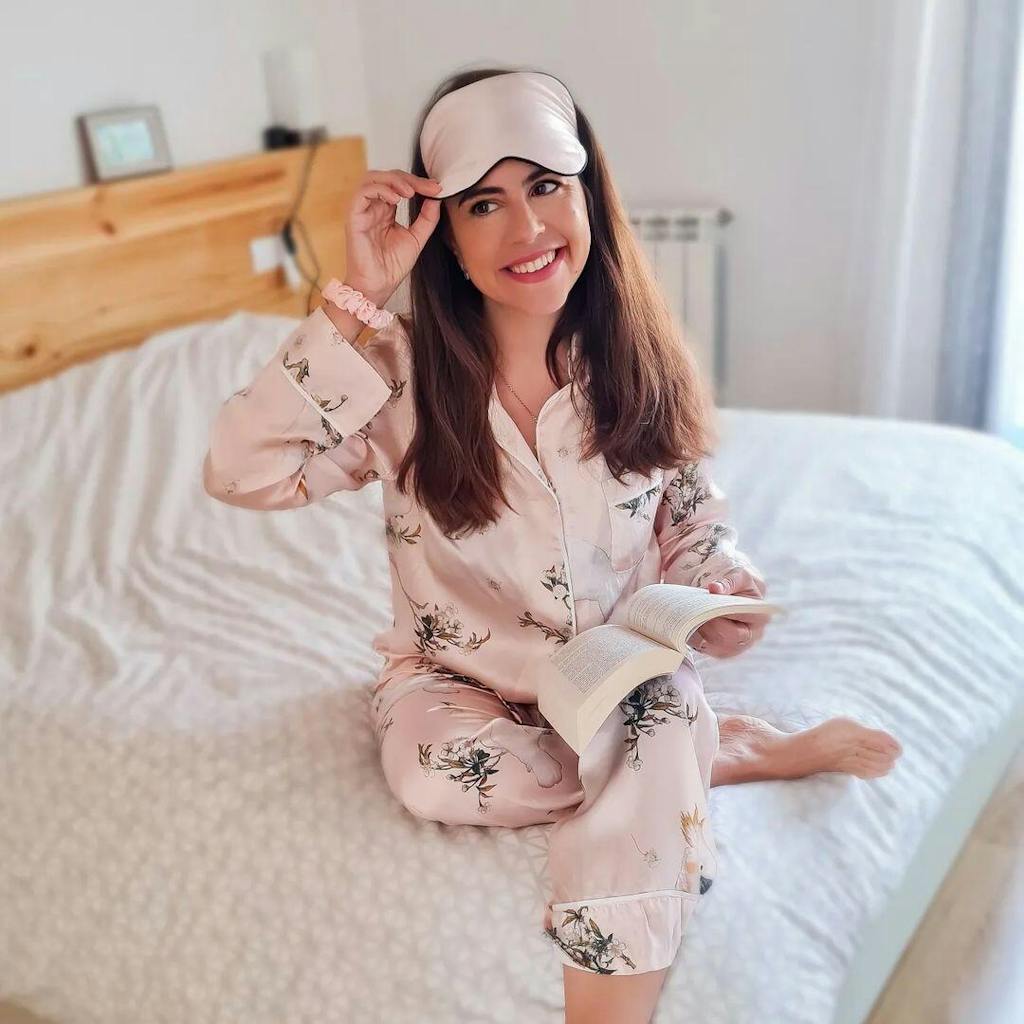 Plant Printed Pure Silk Pajamas Set 2Pcs – SILKSILKY