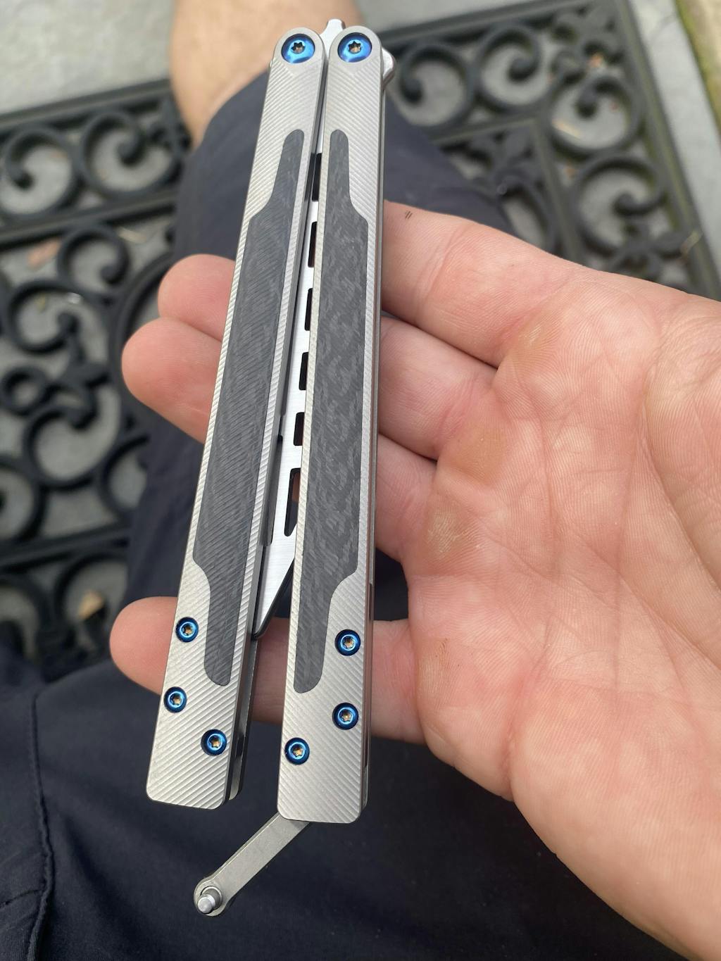 TheONE Butterfly Knife w/ Bushings TI Balisong - (clone) EX10 Carbon F ...