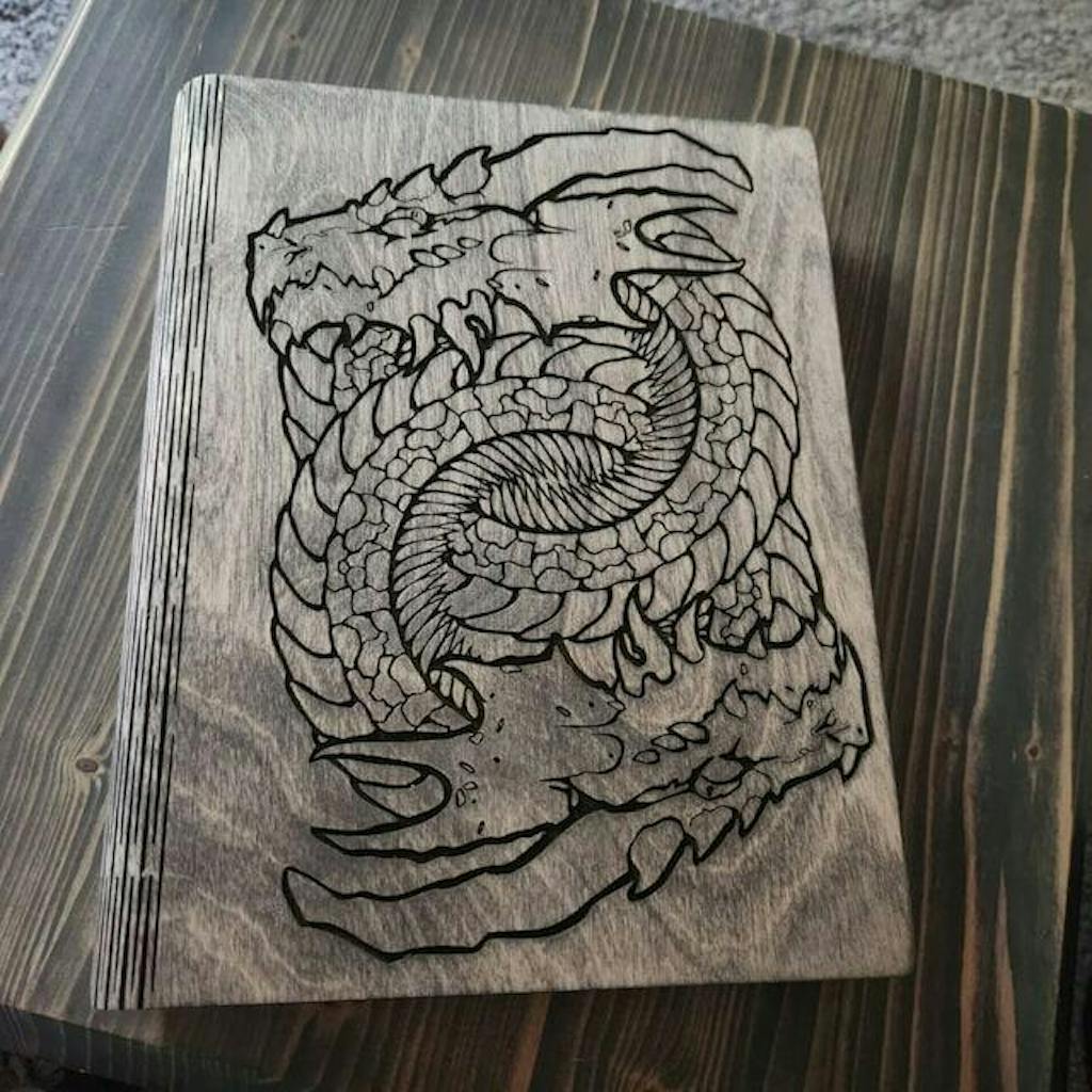 Wooden RPG Notebook with 80 Refillable Pages - Dragon – Smonex.com