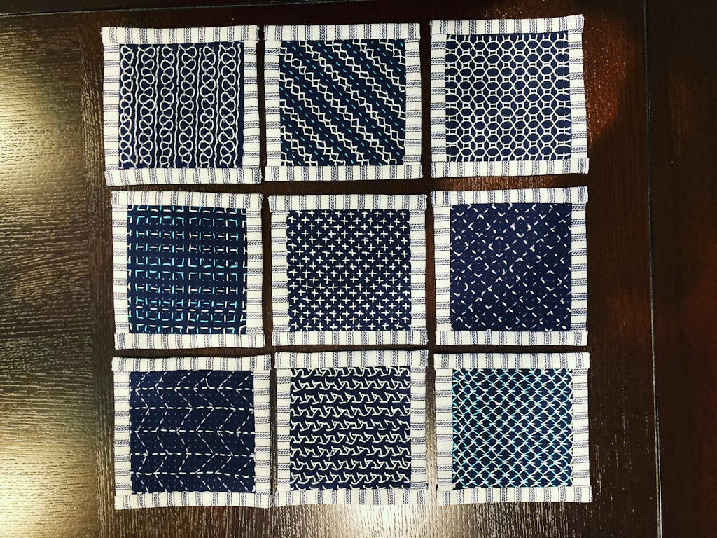 Sashiko 5mm Dot Grid Sampler - Straight Line Grid - Snuggly Monkey