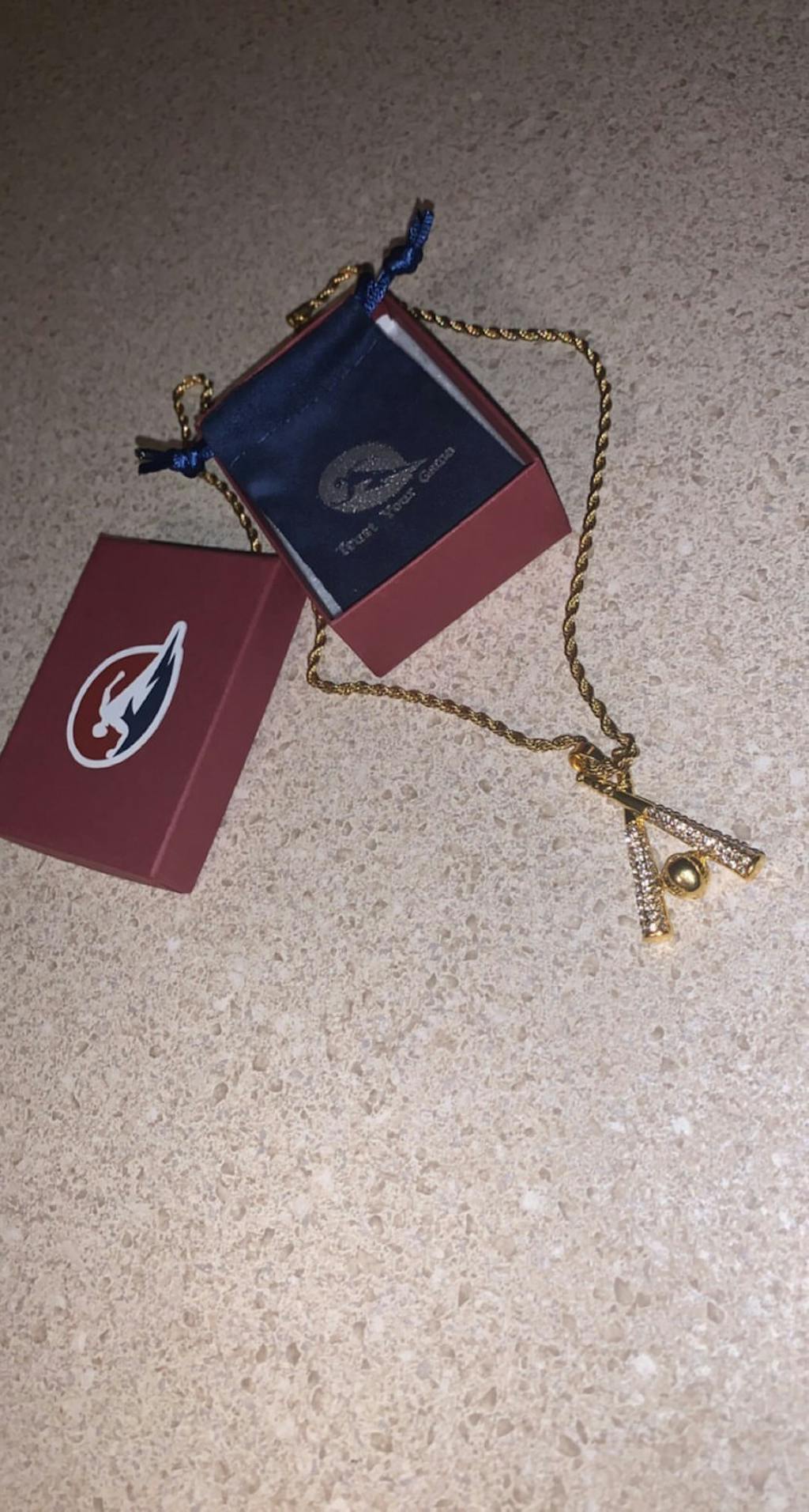 Studded Baseball Bats Pendant and Chain Necklace