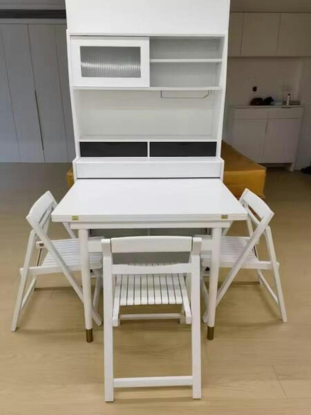 Space Saving Foldable and Extendable Side Table with Hutch Cabinet ...