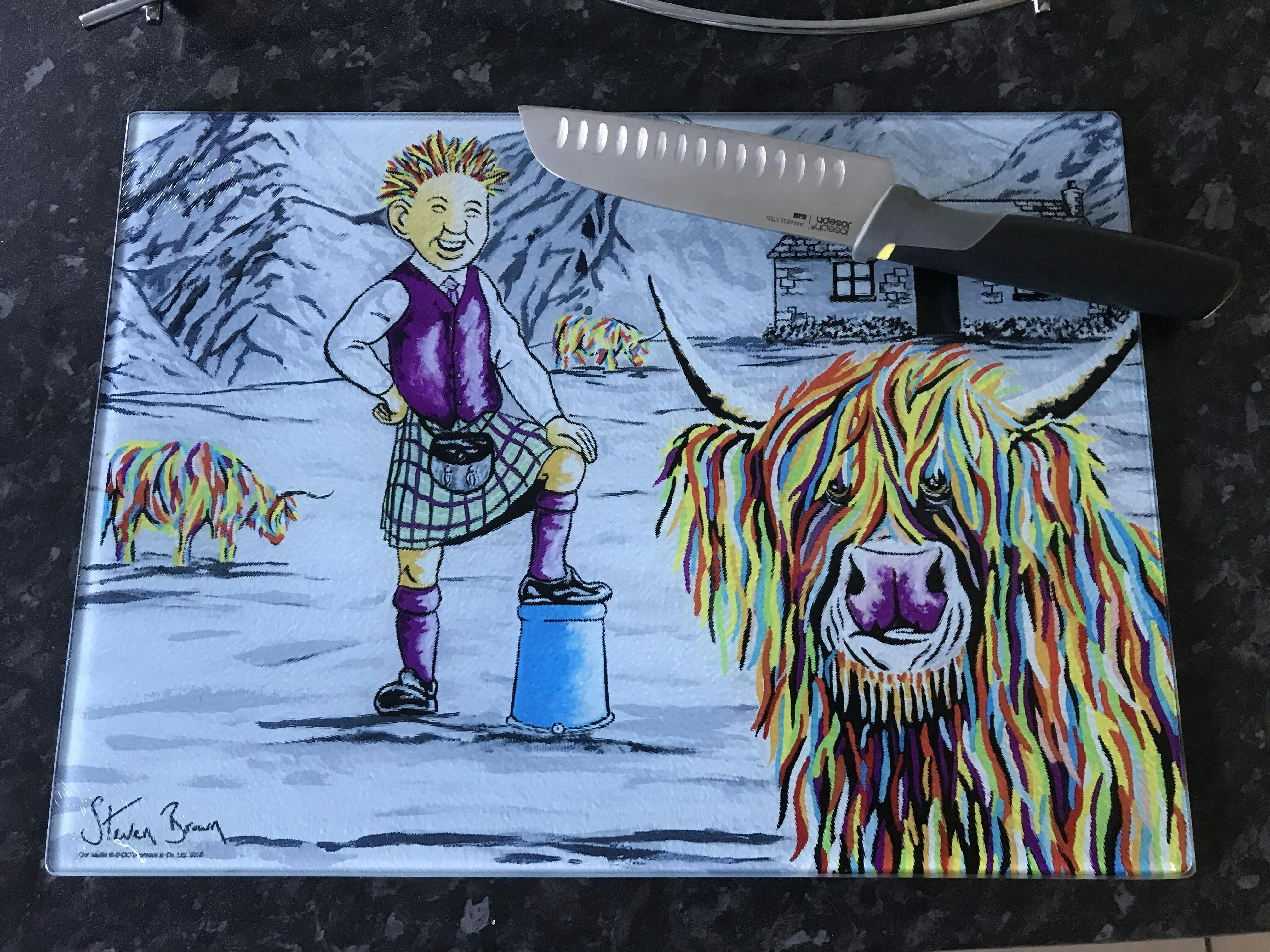 Oor Wullie & Big Tam McCoo - Glass Chopping Board | Steven Brown Art