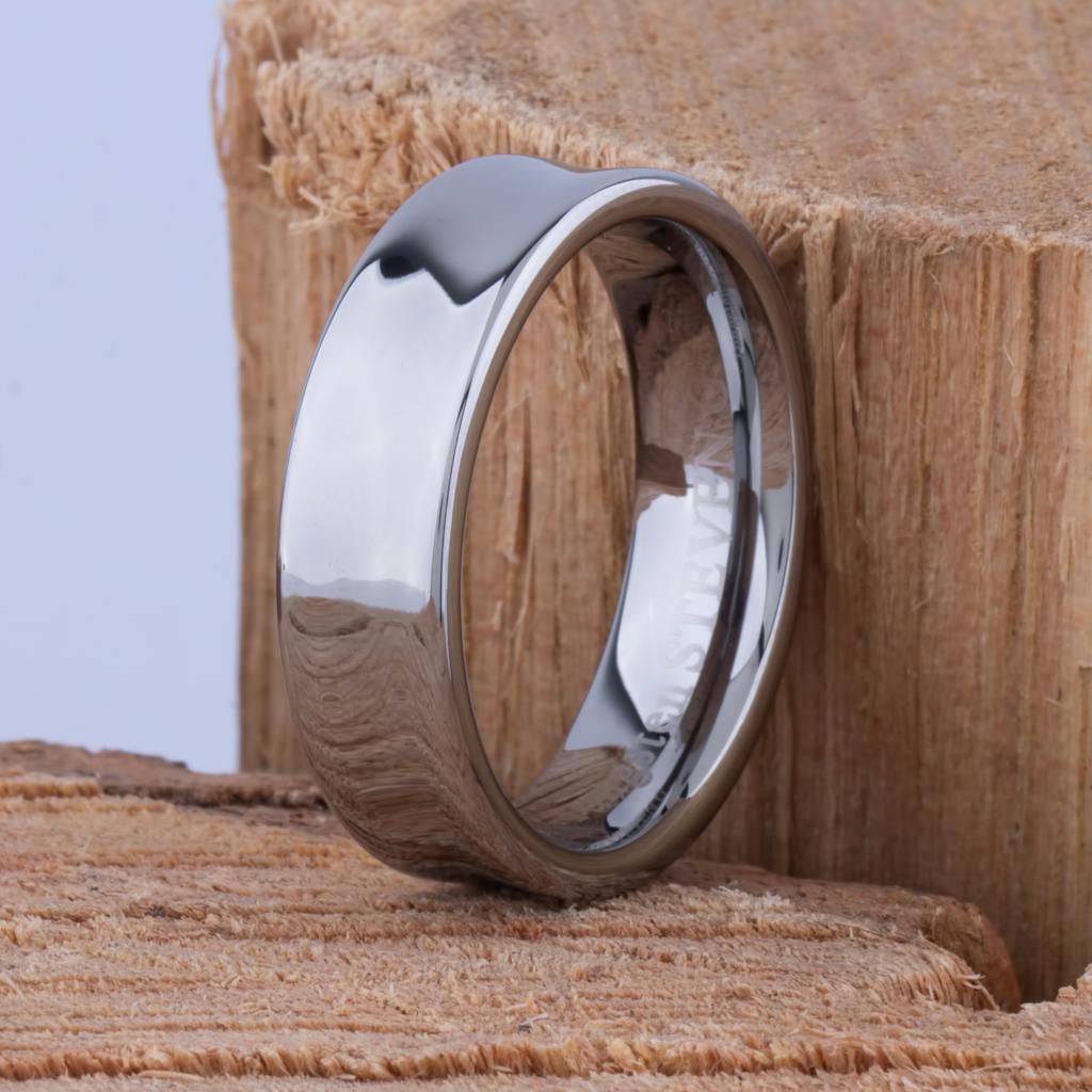 Men's Tungsten Wedding Ring or Band with Concave Shaped 7mm