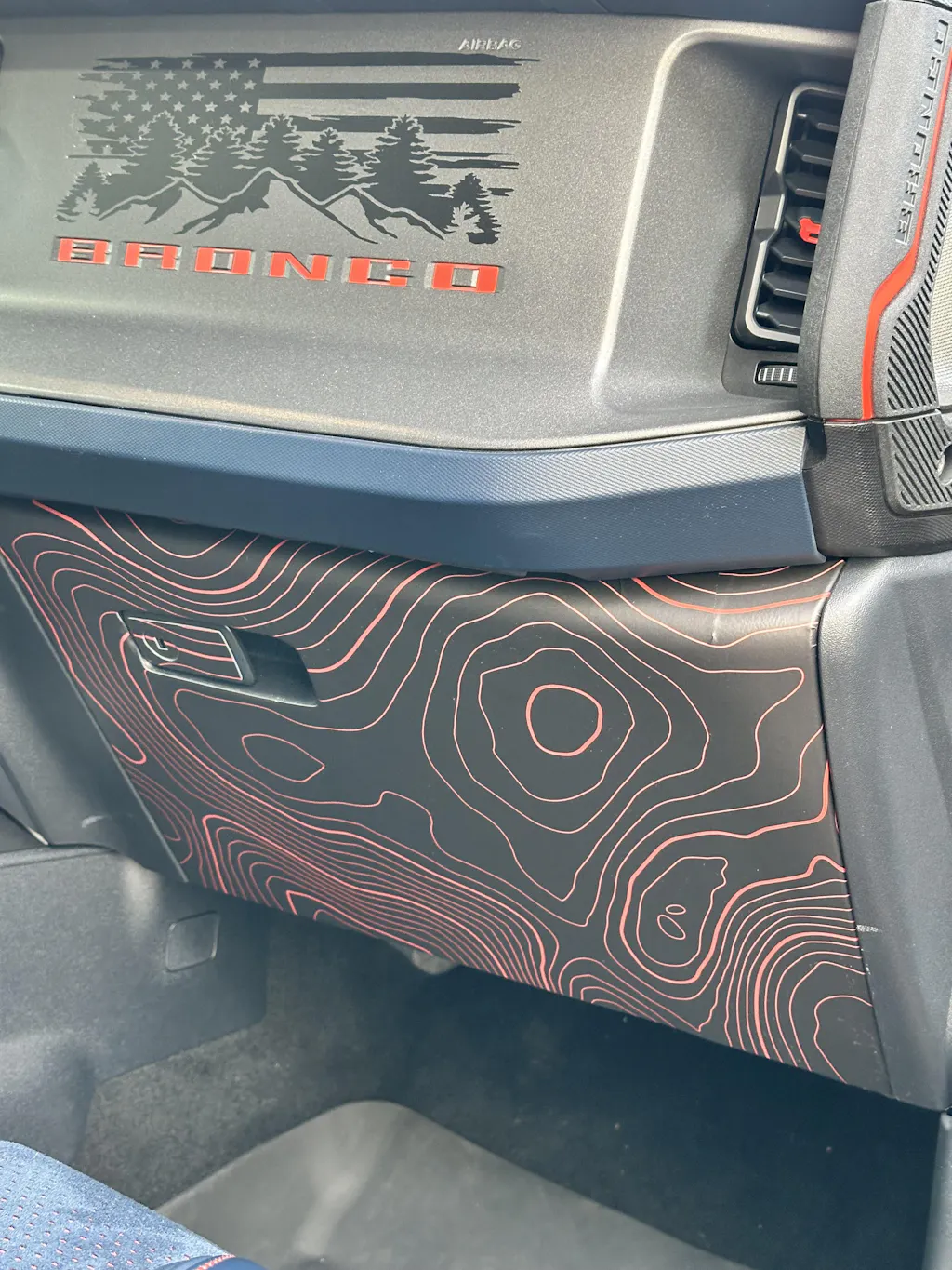 2021+ Bronco Topo Glovebox Overlay Kit (Printed Series) | StickerFab