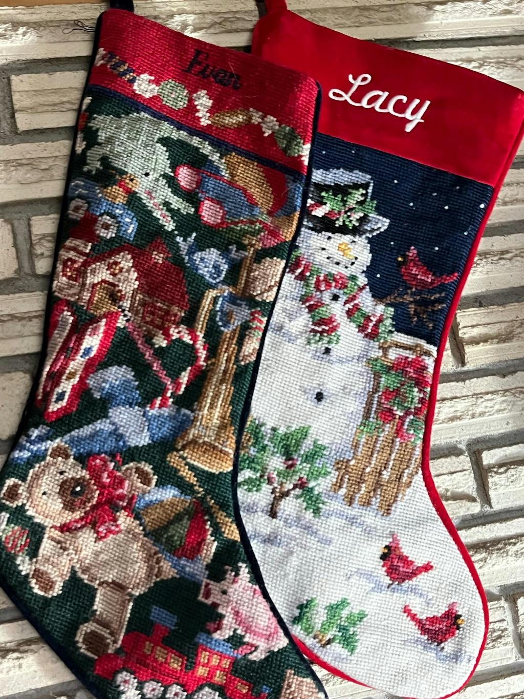 Needlepoint Christmas Stockings Santa Nutcracker Reindeer Snowman ...