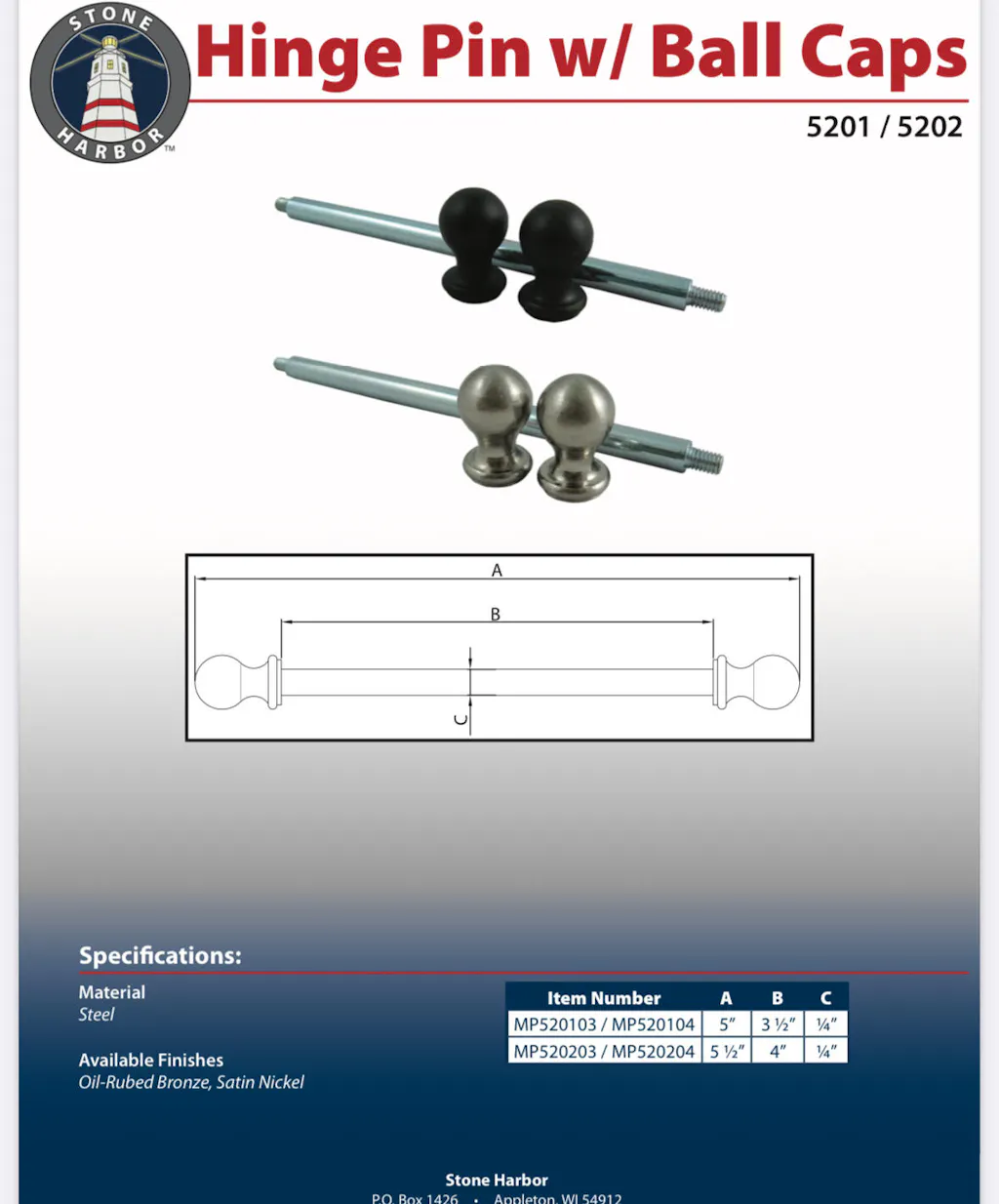 Hinge Pin with Ball Caps — Stone Harbor Hardware