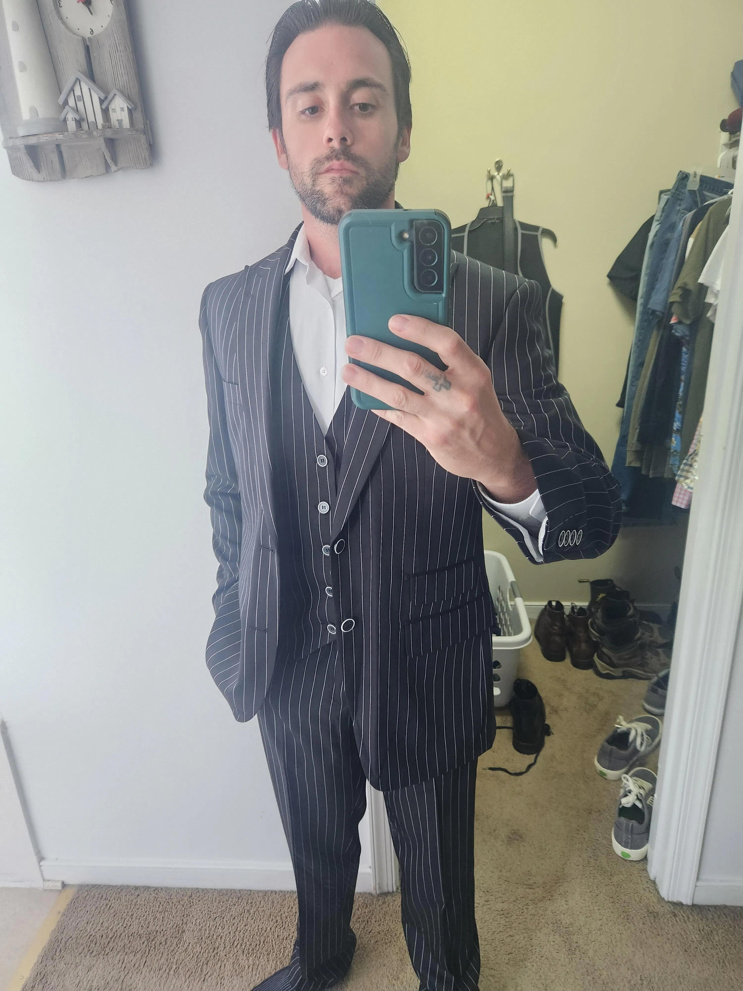 Odyssey Collection - Black Regular Fit 3 Piece Suit 2 Button Gangster ...