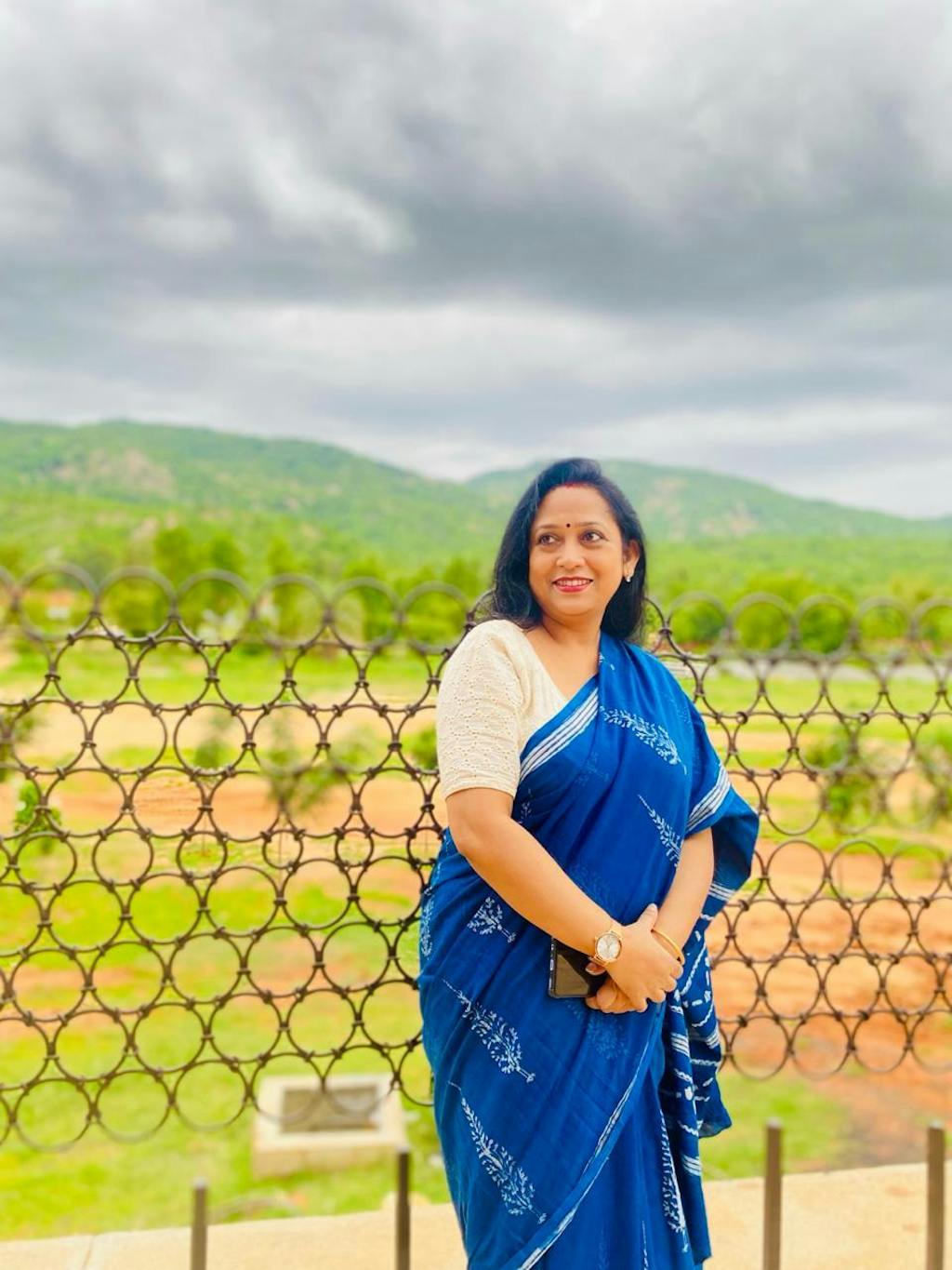 Deodar Indigo mul cotton saree