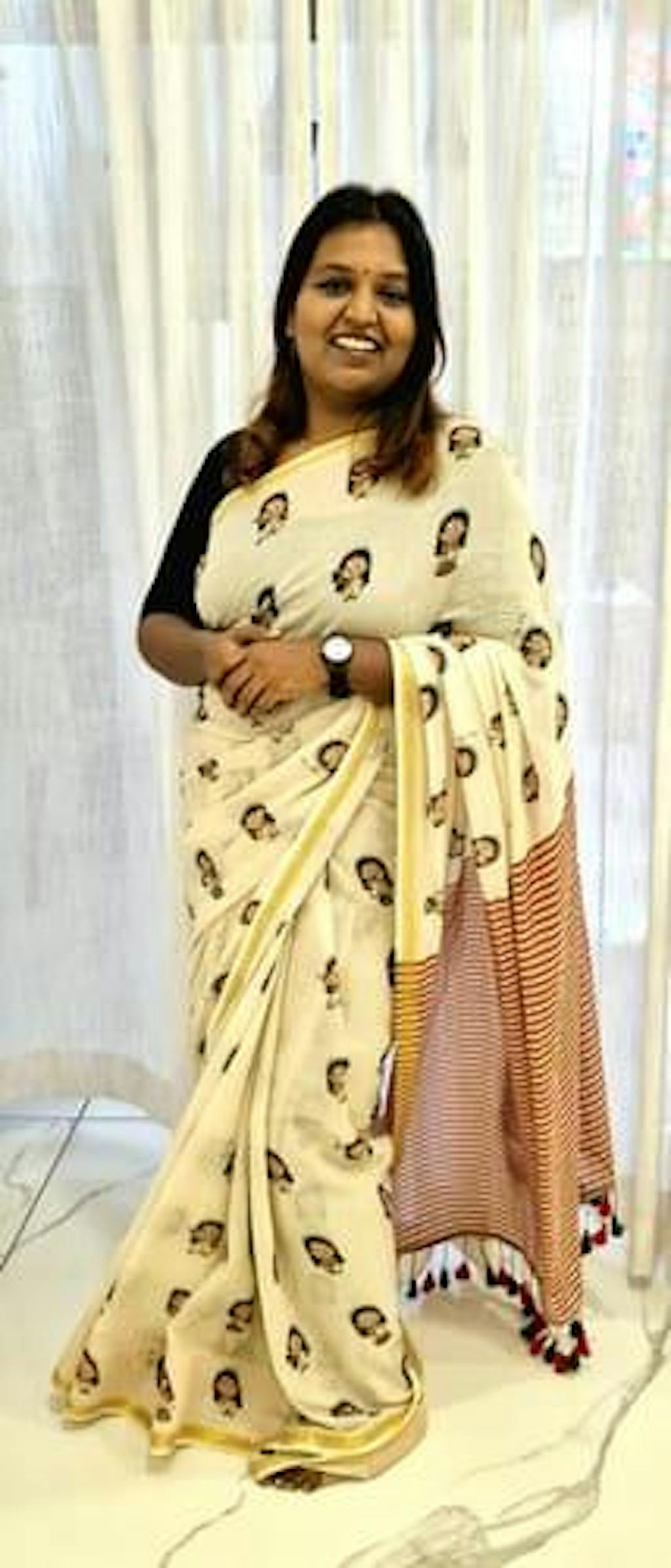 Soft Cotton Printed Fancy Saree In Off-White|Chitram|Suta
