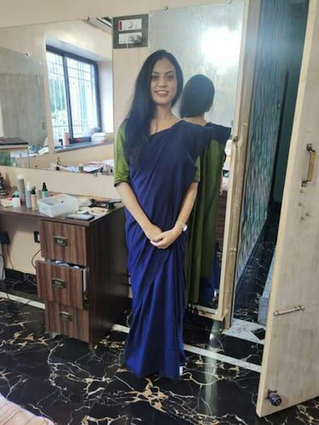 Green And Blue Cotton Saree With Blouse Piece|Gratitude|Suta