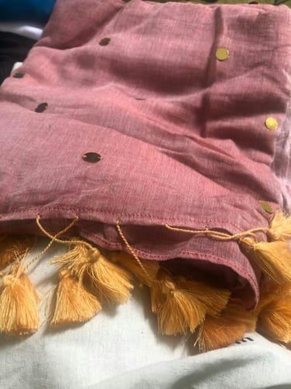 Mulmul Cotton Peach Color Saree With Sequin|Sunset Star|Suta