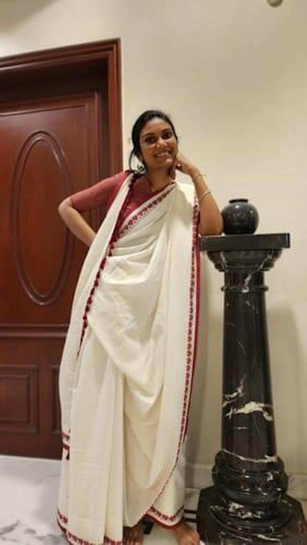 White Soft Cotton Tassel Saree For Onam|Masoom Dil|Suta