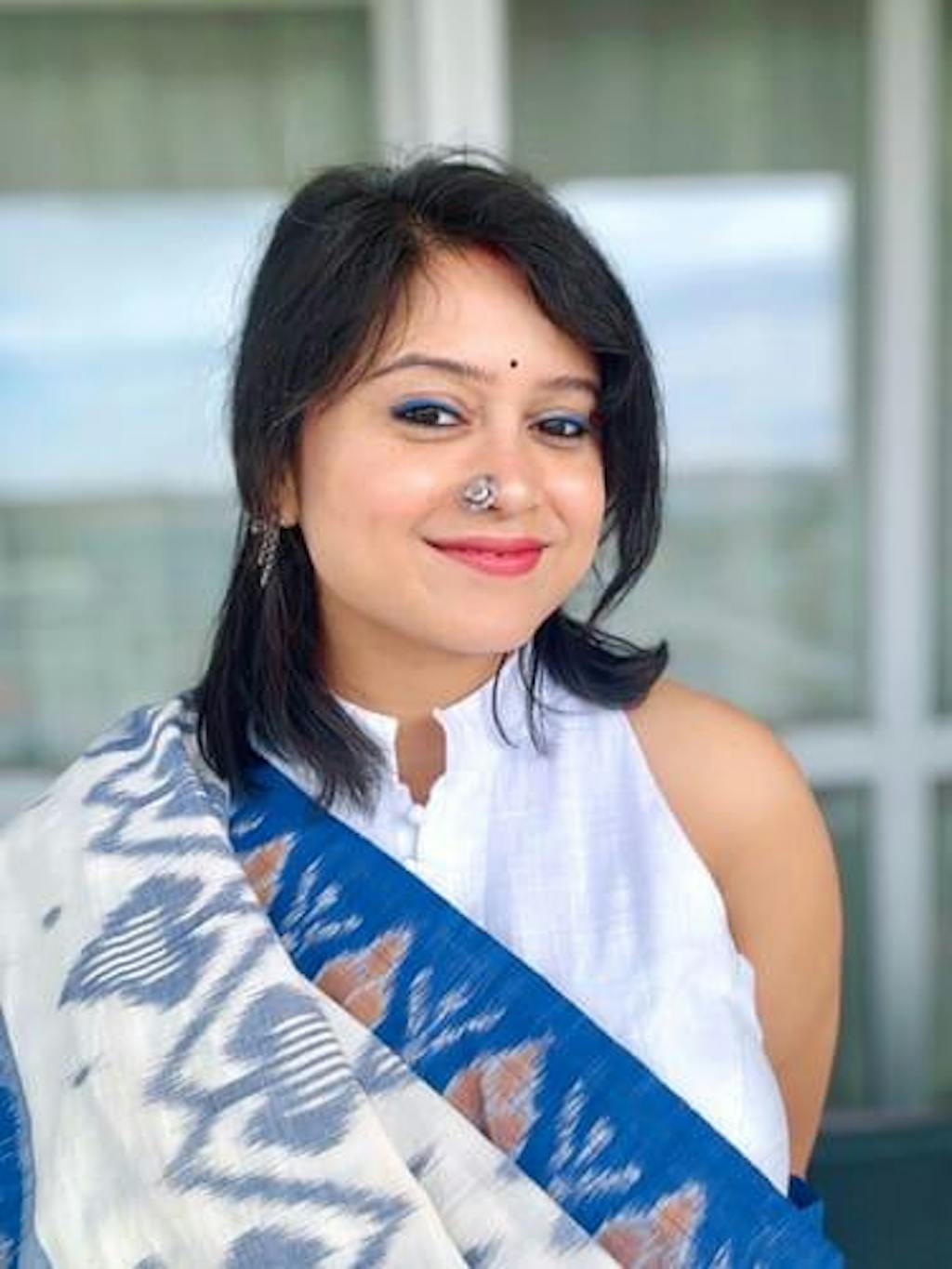 Cotton White Sleeveless Blouse With High Neck|Code White|Suta