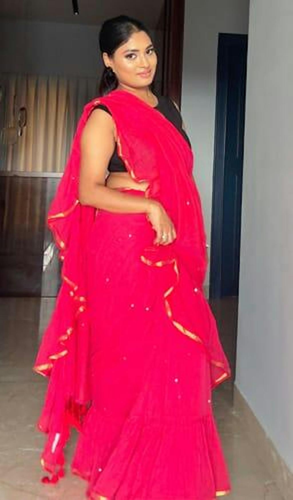 Sequins & Ruffle Saree In Pink|Blossom Breeze Swirls|Suta