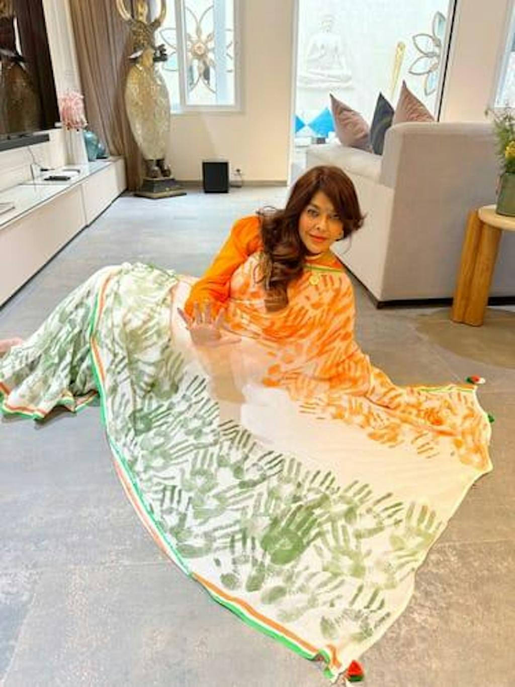 Mulmul Cotton Tiranga Republic Day Saree In White|Chaapa|Suta