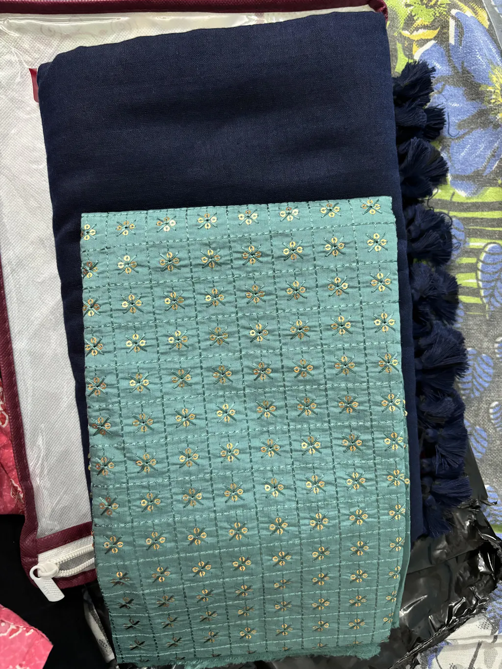 Sutisancha Navyblue Handloom Cotton Saree with Designer Blouse