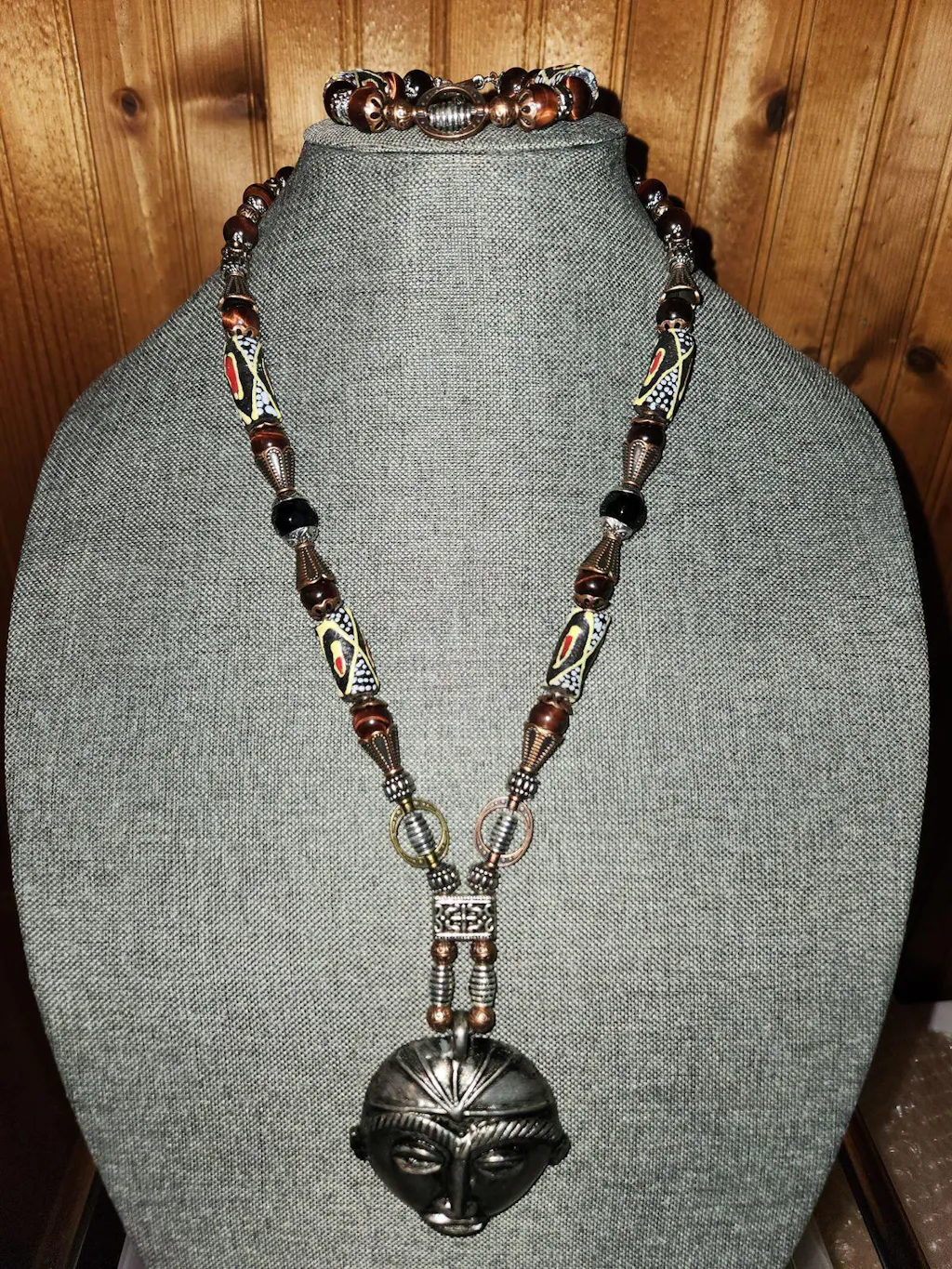 Round African Silver Mask Pendant (58x62mm) — The Bead Chest