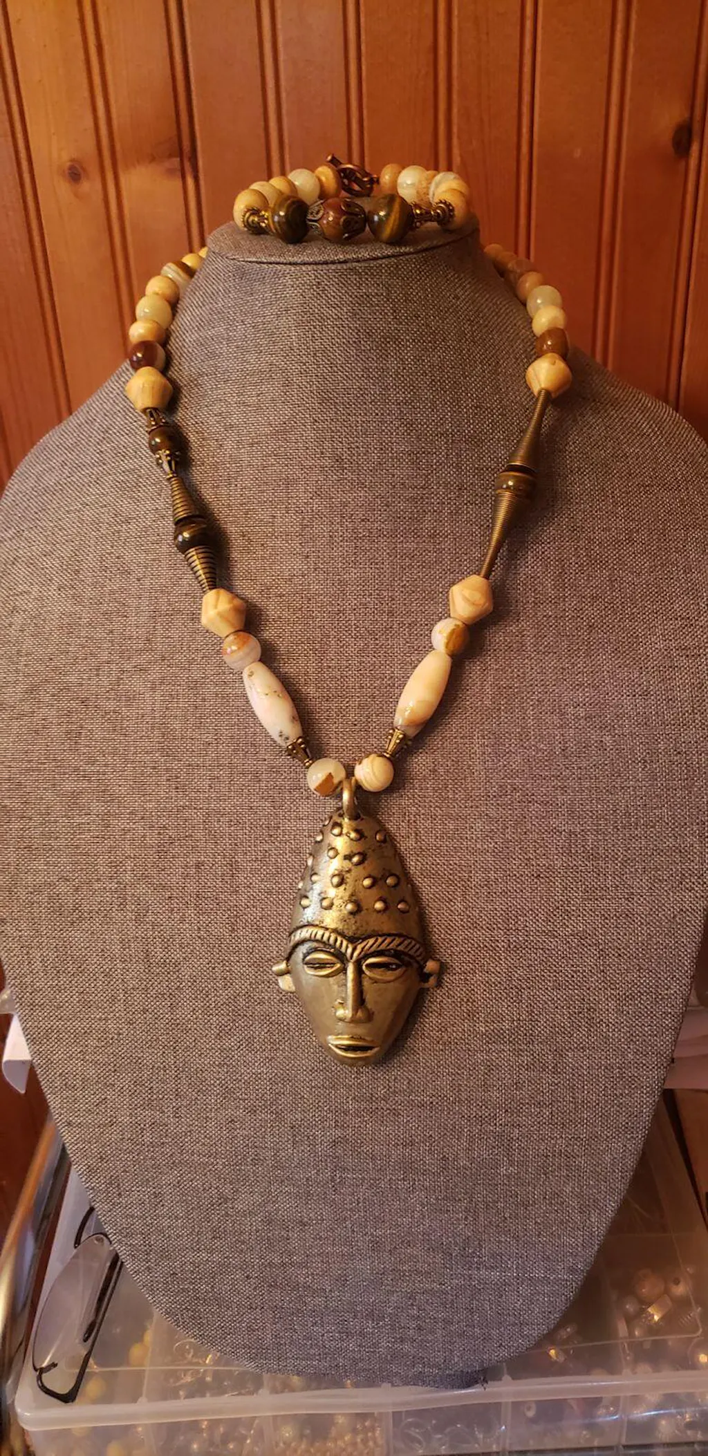Elongated African Silver Mask Pendant (50x90mm) — The Bead Chest