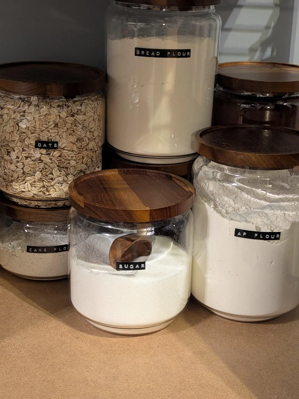 The Breakfast Pantry Key Three Jumbo Canister Set With Acacia Wood Lids
