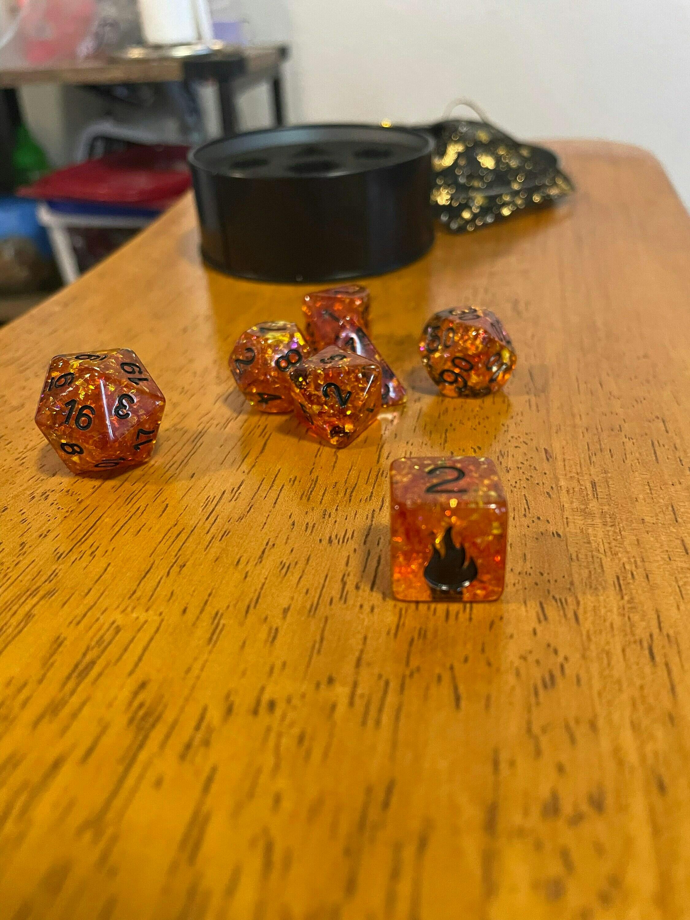 Fire Light RPG Dice Set | Flame Engraving and Colorful Glitter | Crook ...