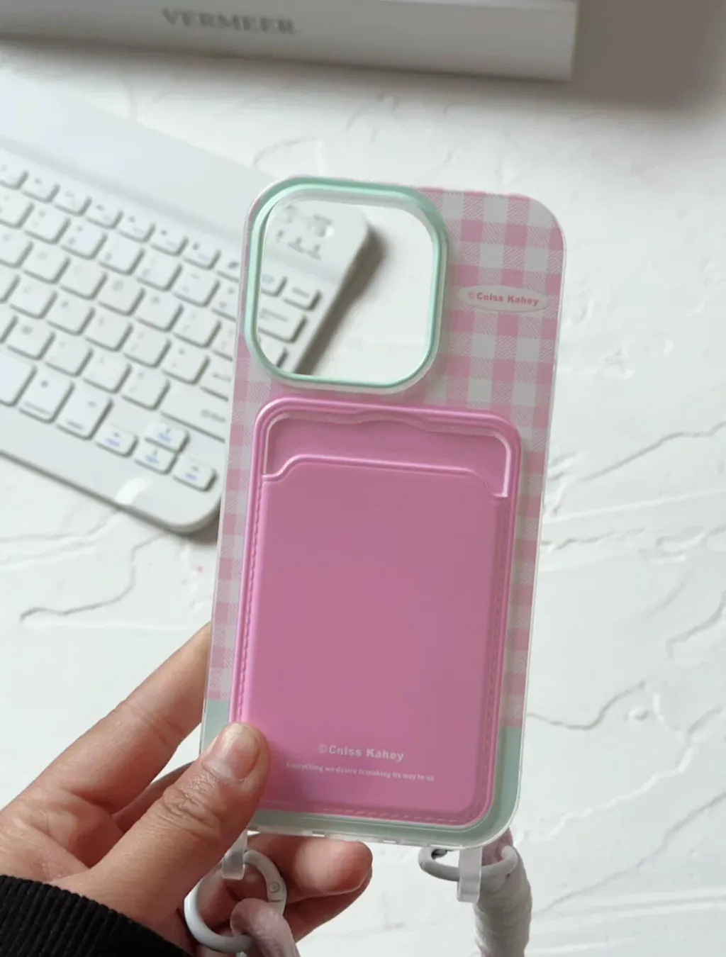 Pink Checkered iPhone Case with Card Slot | Gift for Bestie – The Feelz