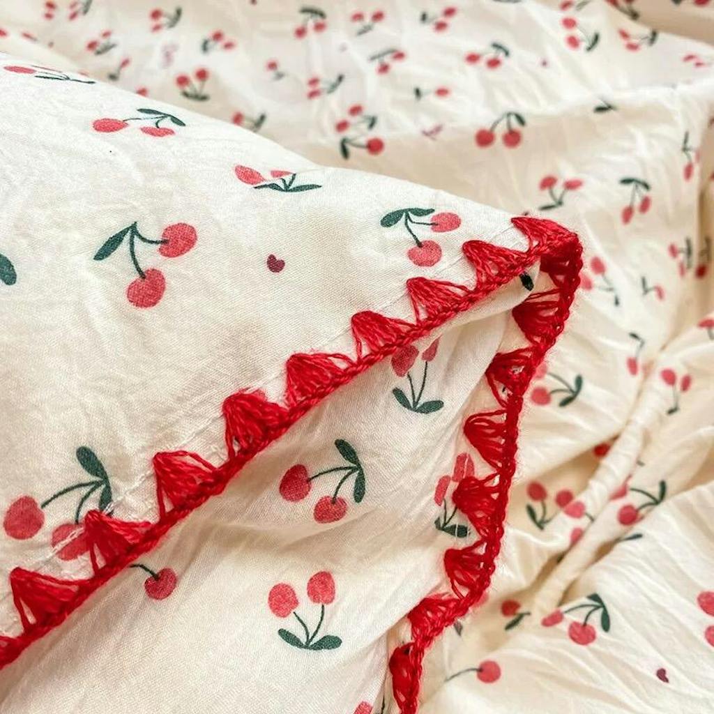 Cherry Soft Bedding Set - Coquette Duvet Cover, Red Floral – The Feelz