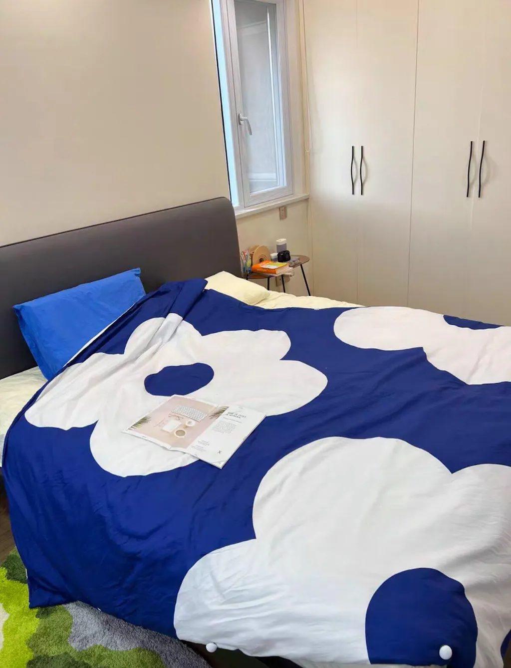 Blue Floral Cotton Bedding Set - Korean Aesthetic Blue Flower Bedding ...