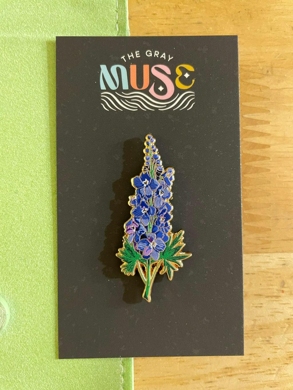 Larkspur Floral Enamel Pin | The Gray Muse - Pin Gift Shop