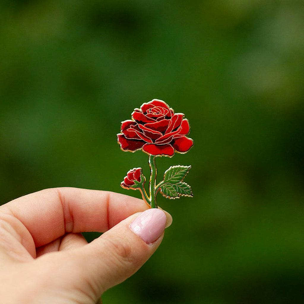 Red Rose Floral Enamel Pin | The Gray Muse - Pin Gift Shop