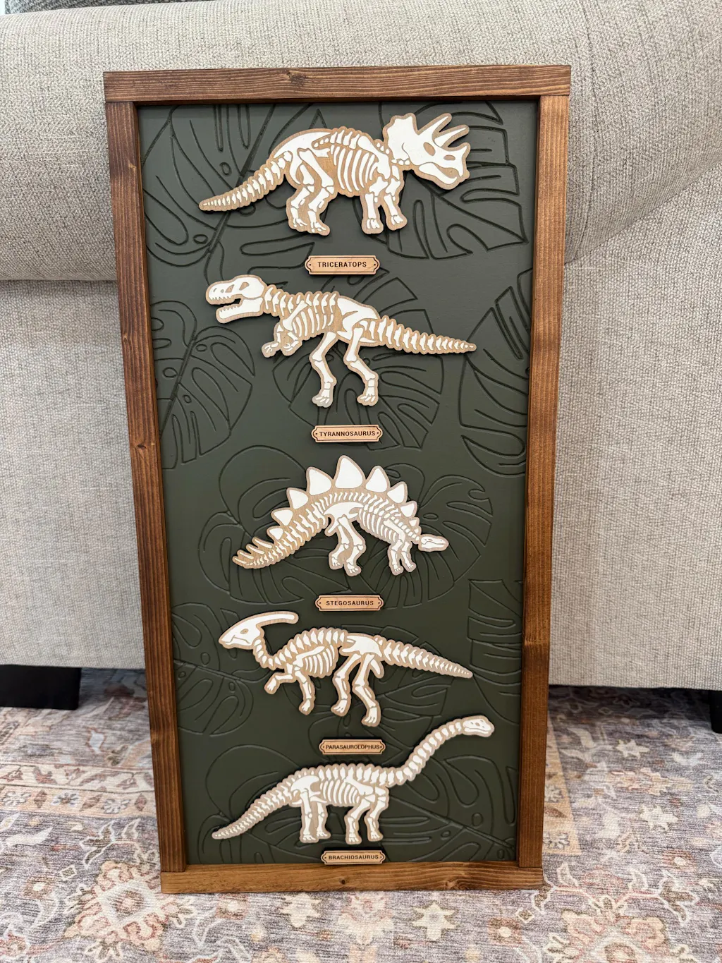Dino Skeleton Engraved Monstera Wood Sign 12x24 – The Tipsy Anvil Co.